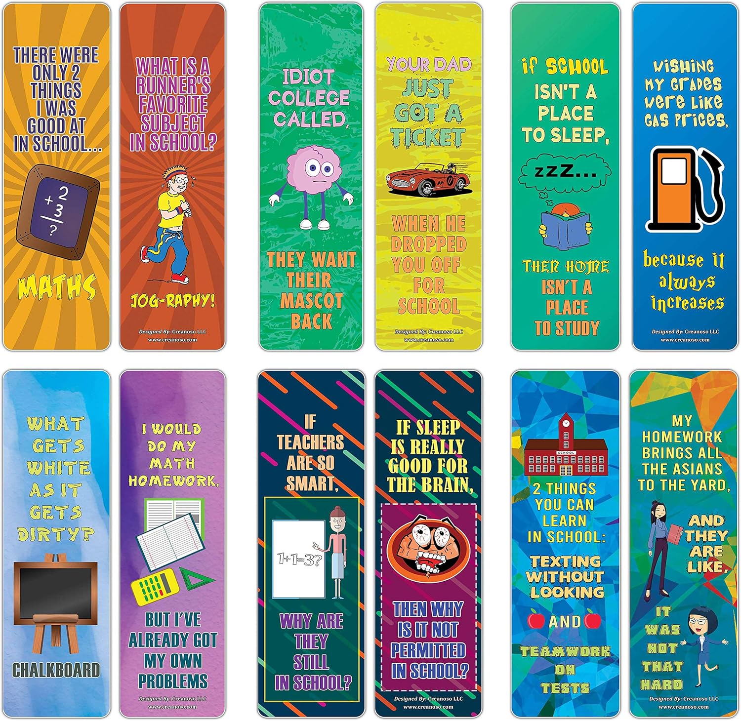 Creanoso School One Liners Jokes Bookmarks Series 3 (60-Pack) – Six ...