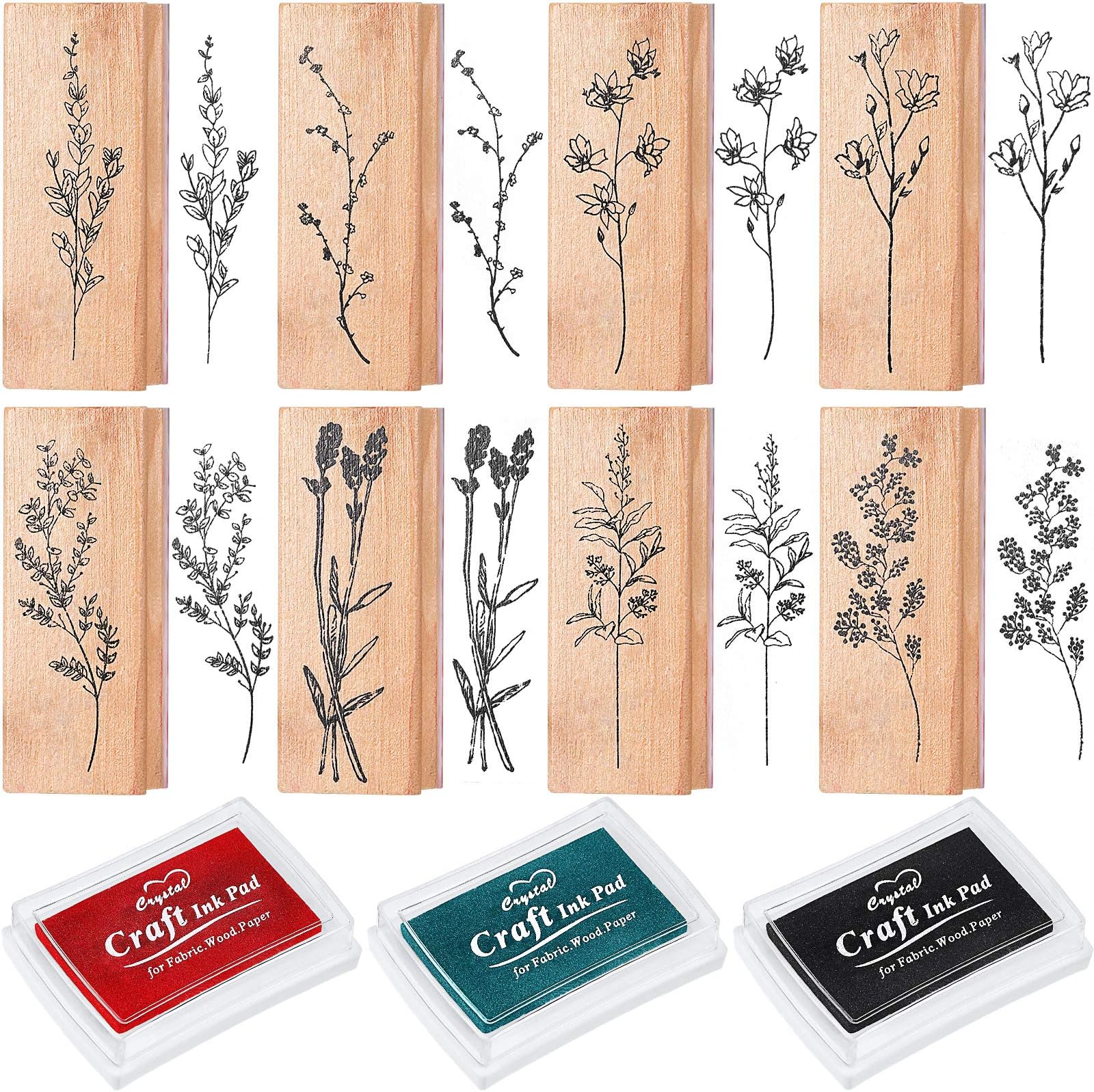Amazon.com: Dizdkizd 8 Pieces Wood Mounted Rubber Stamps, Plant and ...
