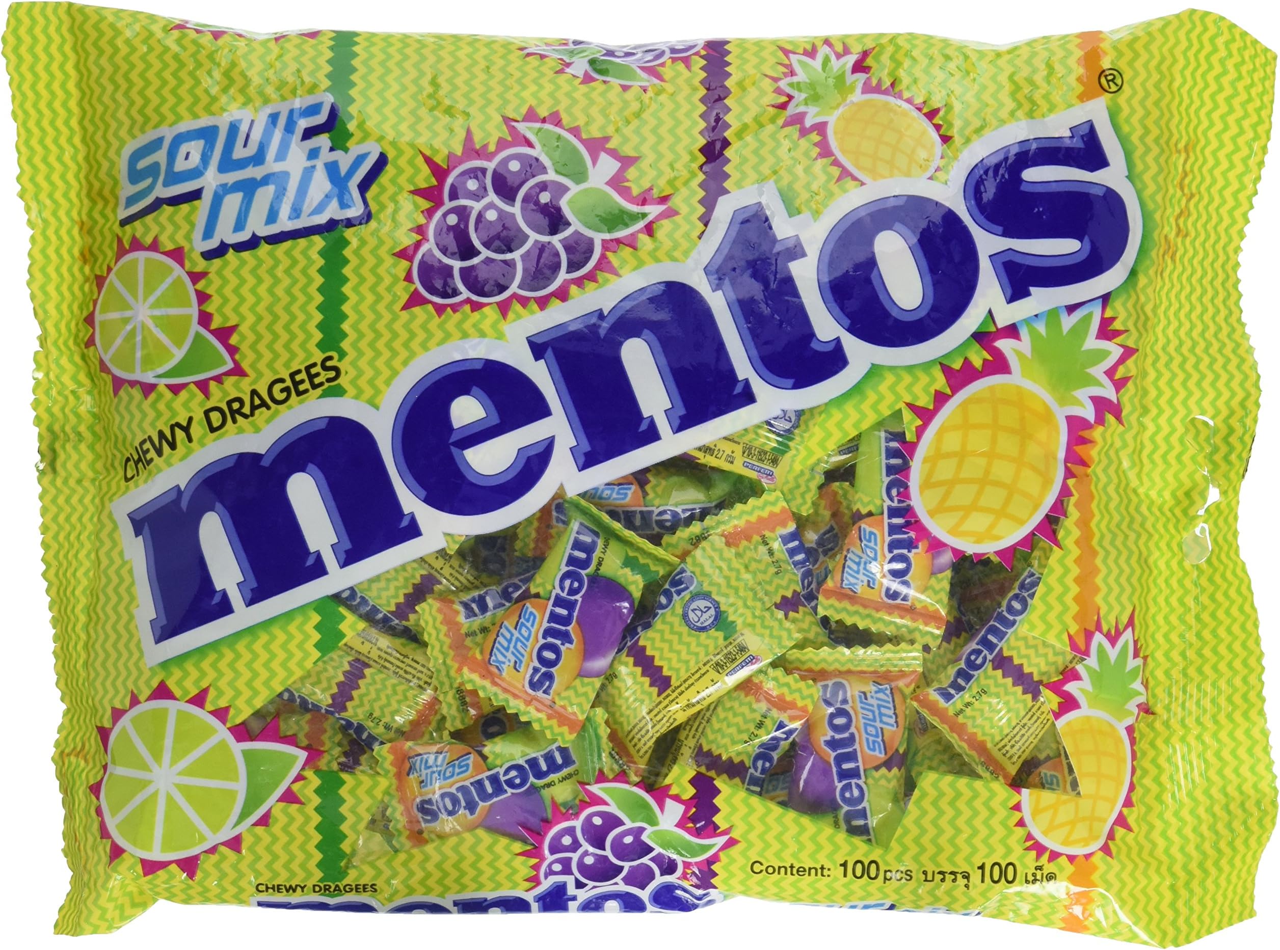 Amazon.com : Mentos, Mint Flavor, Chewy Candy Jar, 540 g, 200 pcs (Pack of 1), Orange : Grocery ...