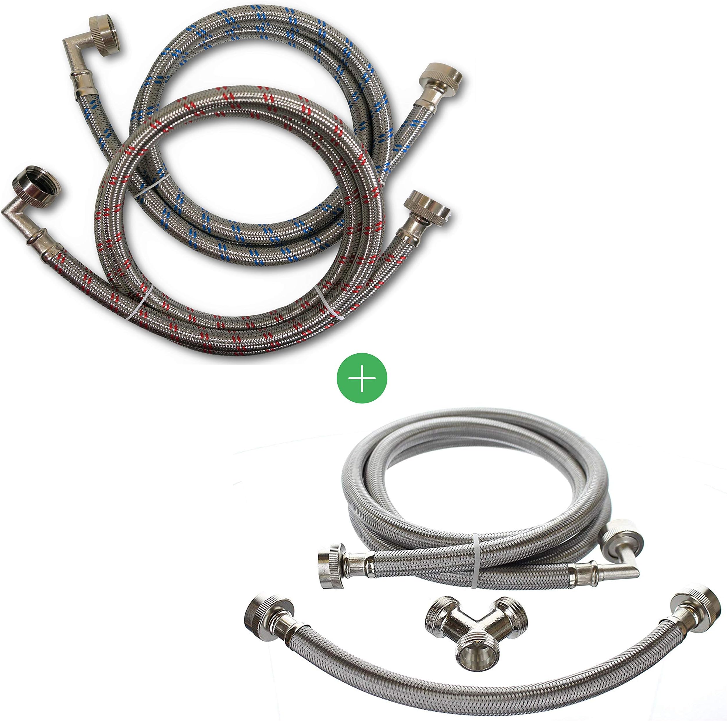 Amazon.com : Premium Stainless Steel Washing Machine Hoses with 90 ...