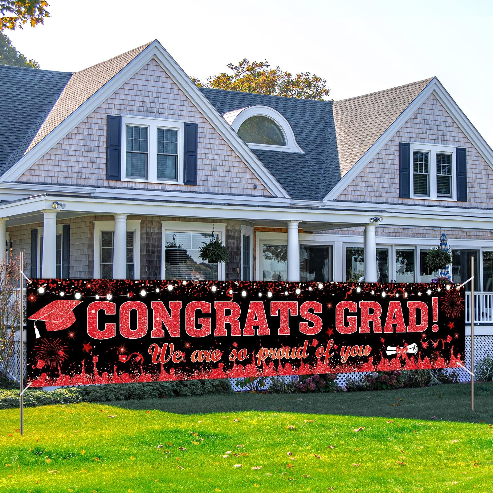 Amazon.com: 2025 Red Black Graduation Decoration Banner Red Black She ...