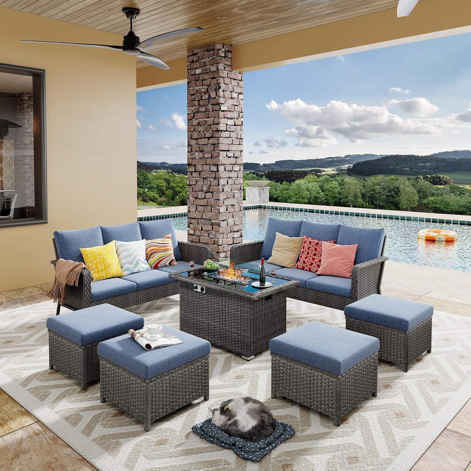Amazon.com: Yechen Patio Conversation Set 10 Seats with 44" Propane Gas Fire Pit Table - 7 Pcs ...