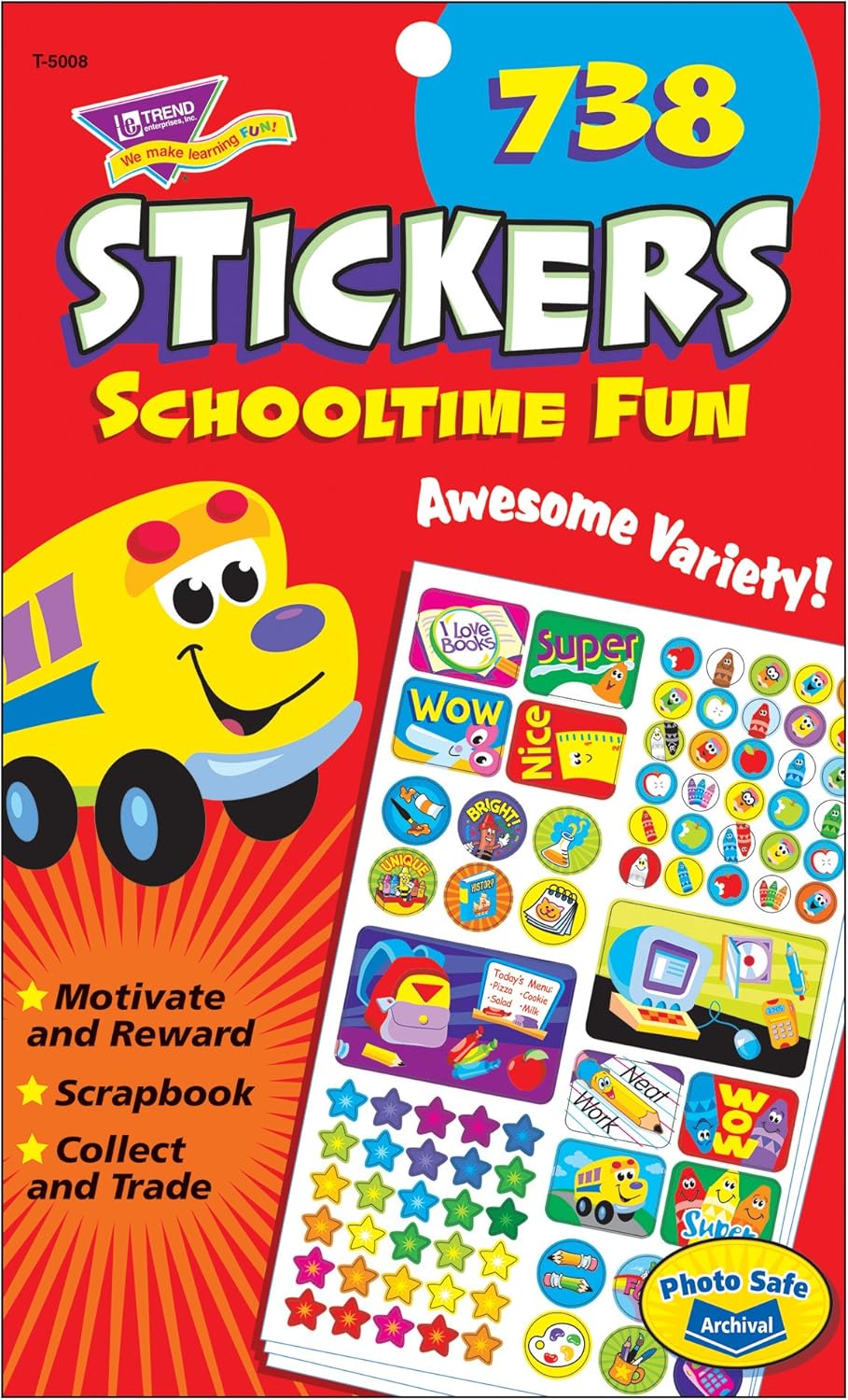 Amazon.com: Trend Schooltime Fun Sticker Pad, Classroom Incentives, 738 ...