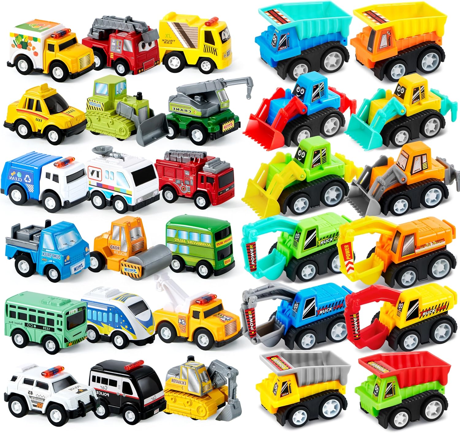Amazon.com: JOYIN 18 Pcs Pull Back City Cars and Trucks Toy Vehicles ...
