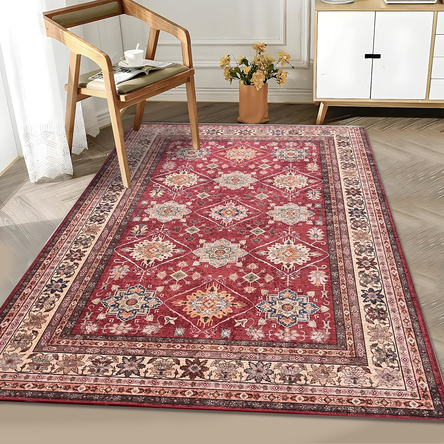 JV Home Area Rug Napoli Red 5'3"x7'3" Area Rugs 5x7 Washable Carpet ...