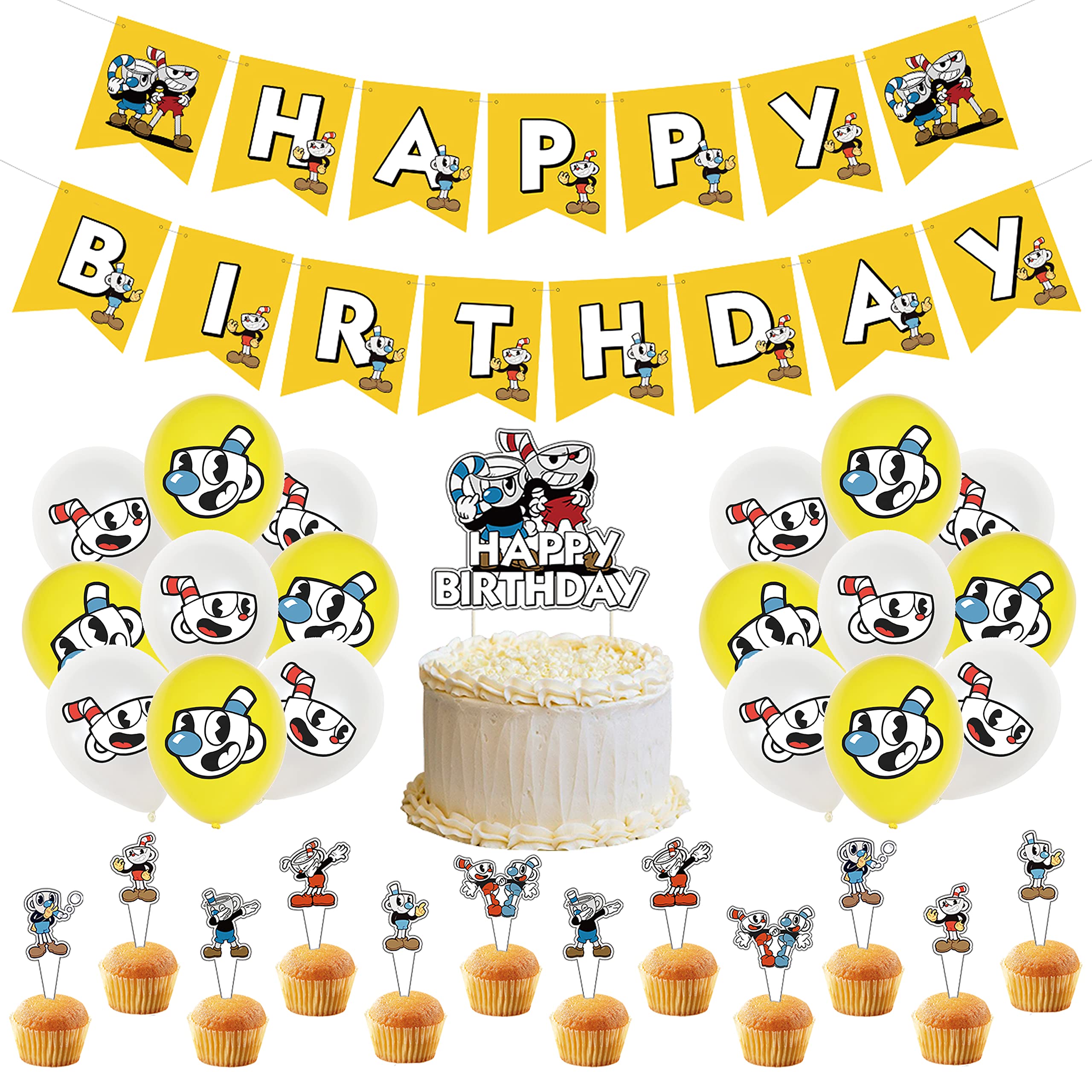 Theme Birthday Party Supplies Cuphead Balloons Video Game Cake ...