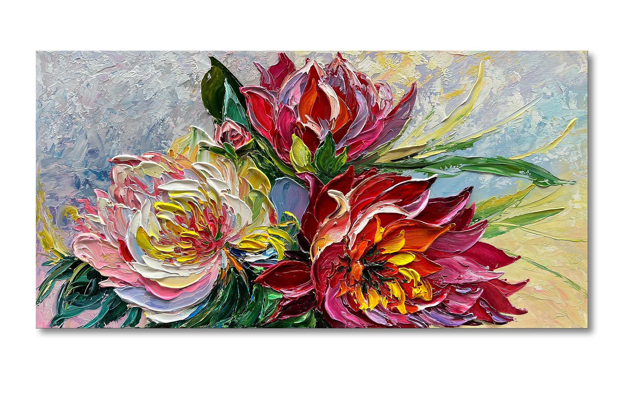 Amazon.com: Limiyer Art Hand Painted red Flowers Art Oil Painting 24x48 ...