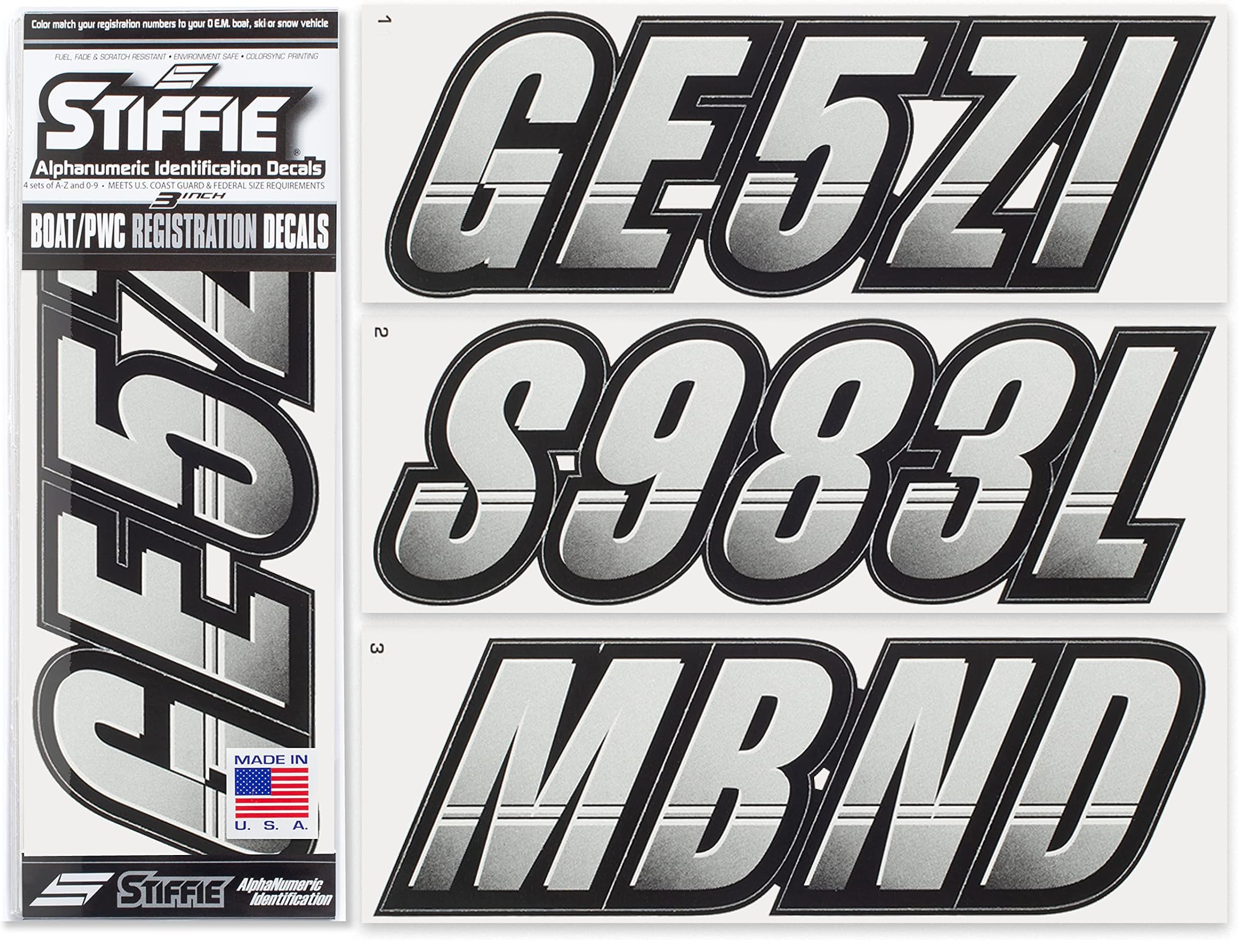 STIFFIE Techtron Silver/Black 3" Alpha-Numeric Registration ...