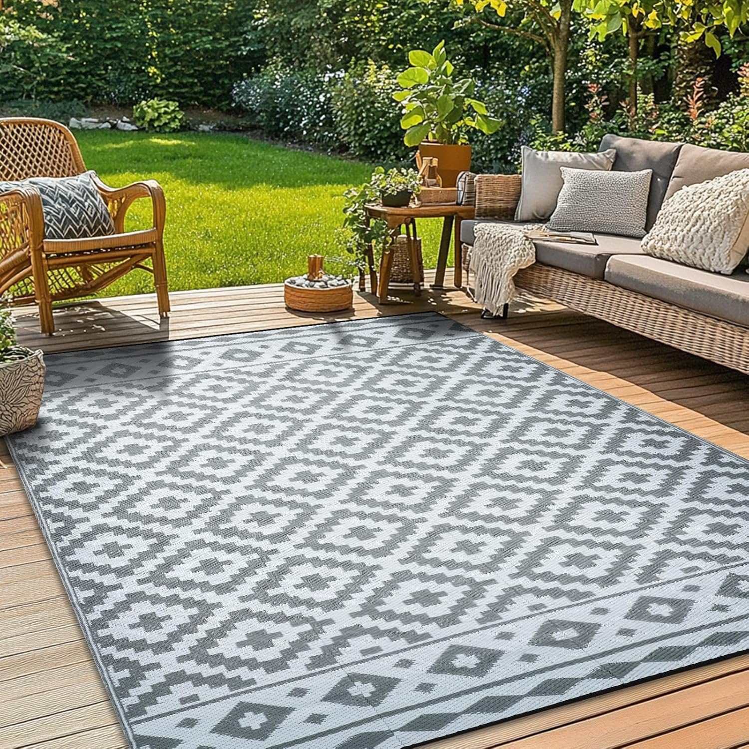 GUGUTEA Grey Outdoor Rug 6x9, Reversible Outdoor Patio Carpet ...