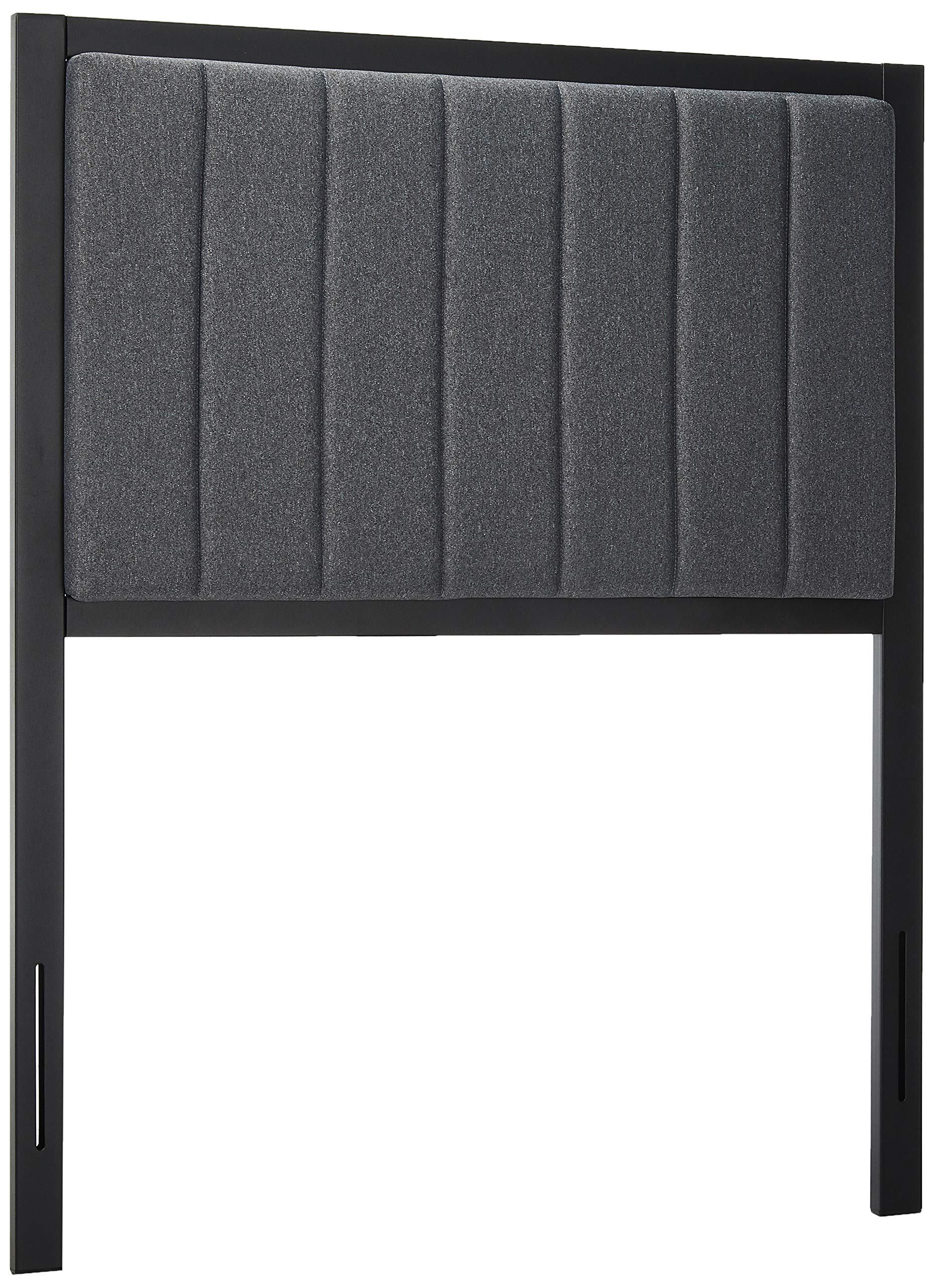 Zinus Anuar Banded Grey Upholstered Metal Headboard, Twin