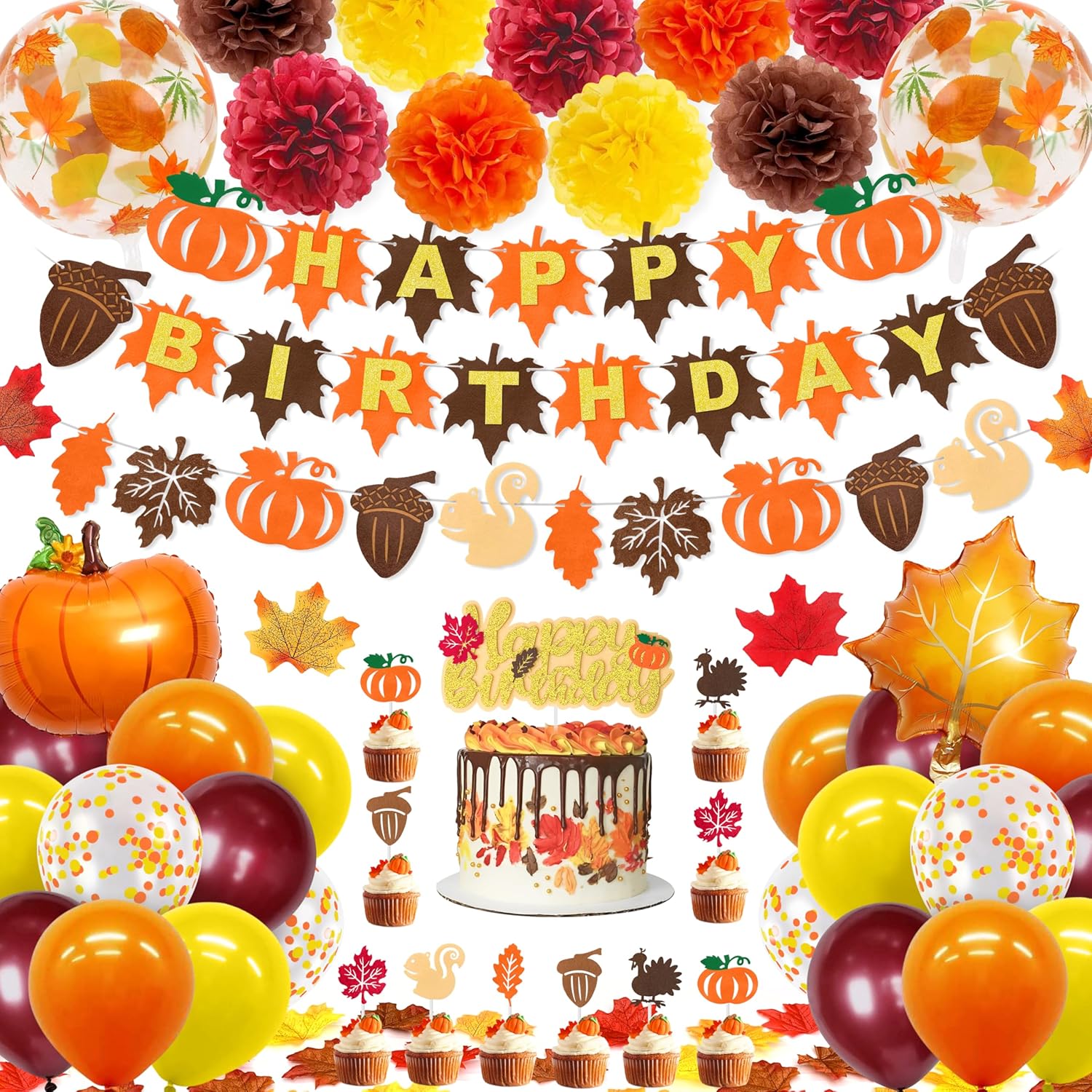Amazon.com: Fall Pumpkin Birthday Party Decorations, 97 Pcs ...