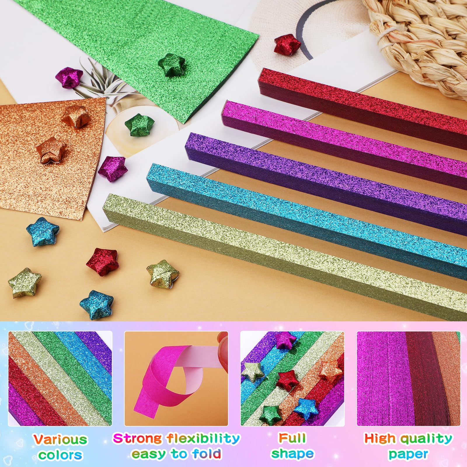Snapklik.com : Star Origami Paper,Glitter Star Paper Strip In 7 Color ...