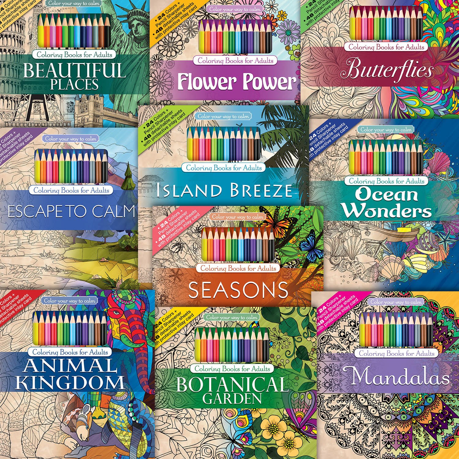 Color Your Way to Calm Adult Coloring Books Complete Set, 10 Individual ...