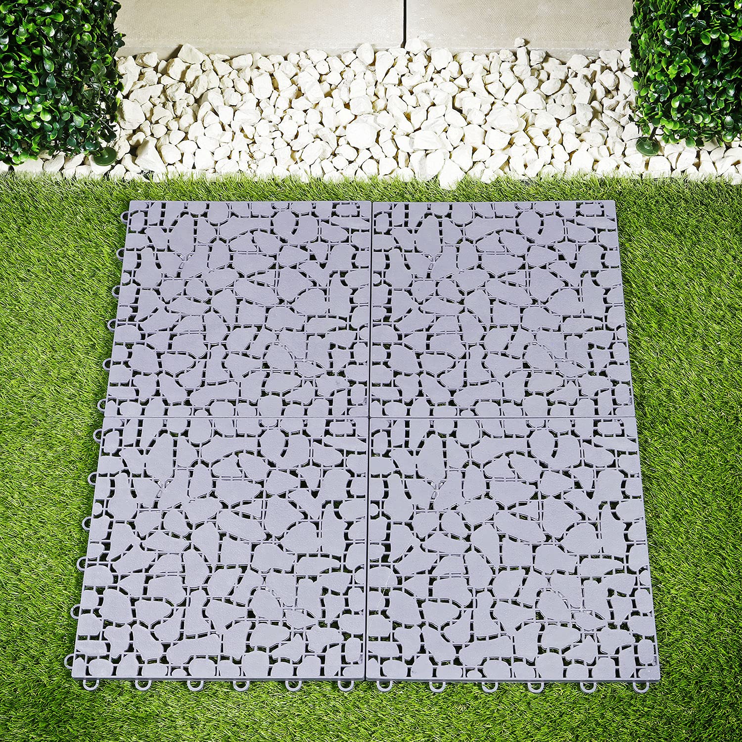 Taylor & Brown 4 Pack Grey Interlocking Path Tiles 28 x 28cm Quick ...