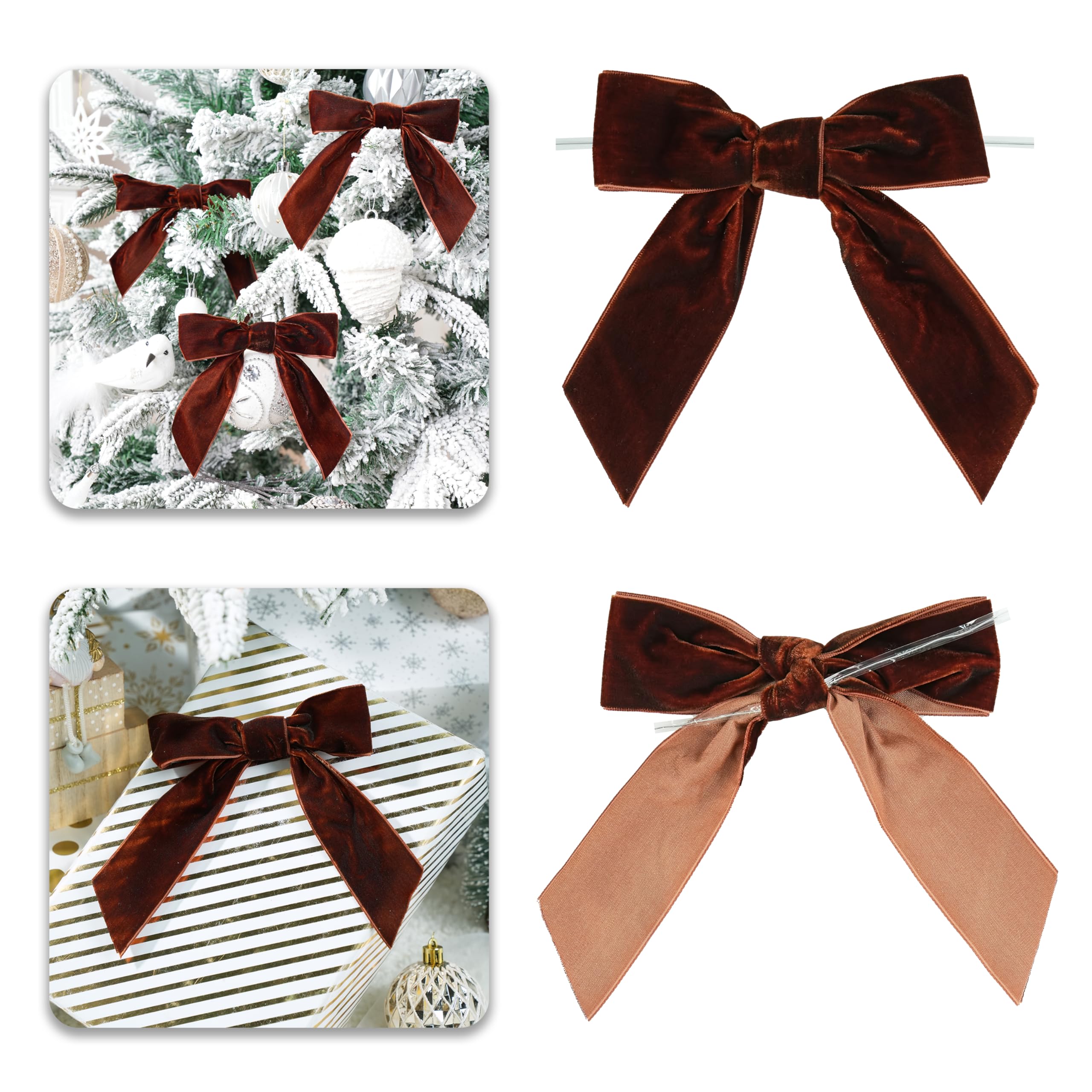 Amazon.com: LIZLOVESS Brown Velvet Ribbon Christmas Bow 5 Inch Premade ...