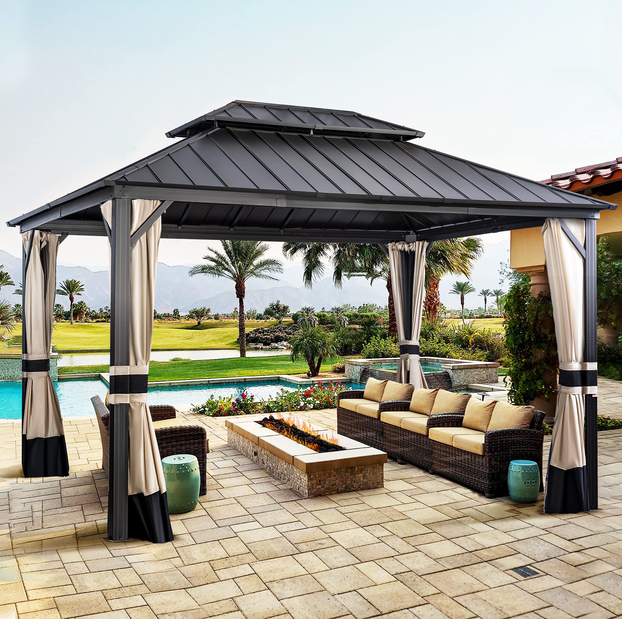 Buy EasyLee 12x16 Patio Hardtop Gazebo, Outdoor Gazebo with Spliced ...
