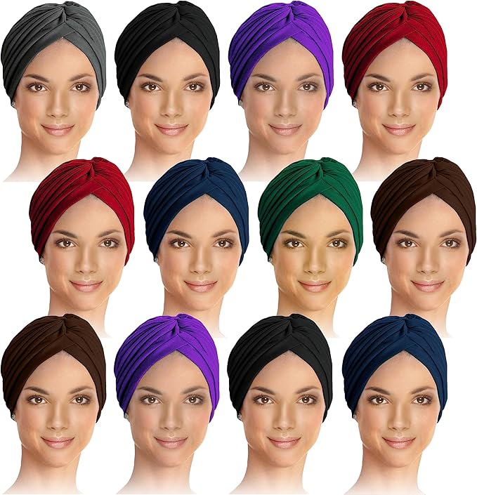 Amazon.com: Dozen Pack- 12 Perfect Fit Dark Colored Beautiful Turbans ...