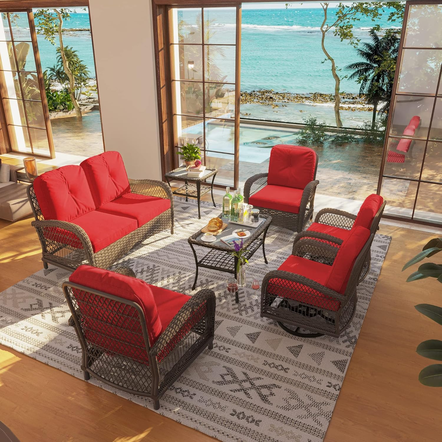 Amazon.com: Joyside Patio Furniture Set 7-Piece Wicker Conversational ...
