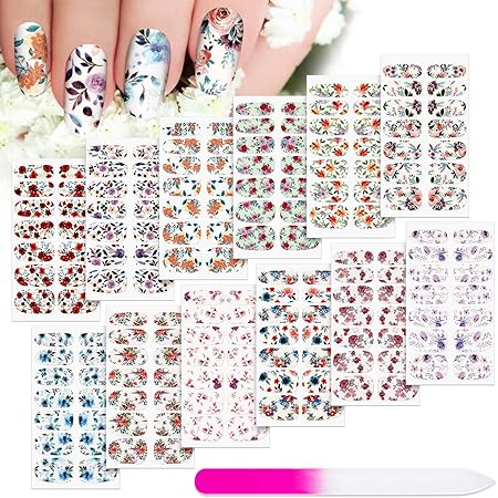 Amazon.com: 448 Pieces 32 Sheets Full Nail Stickers Wraps Adhesive ...