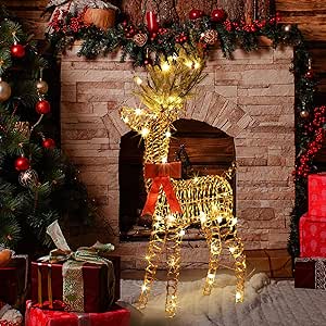 Amazon.com: Christmas Reindeer Outdoor ，47.2" H Reindeer Christmas Decoration，Light Up 3D Rattan ...