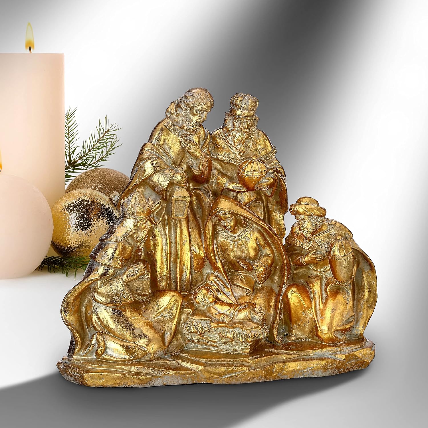 Amazon.com: 8.5" Resin Golden Nativity Scene Gold Polyresin : Home ...