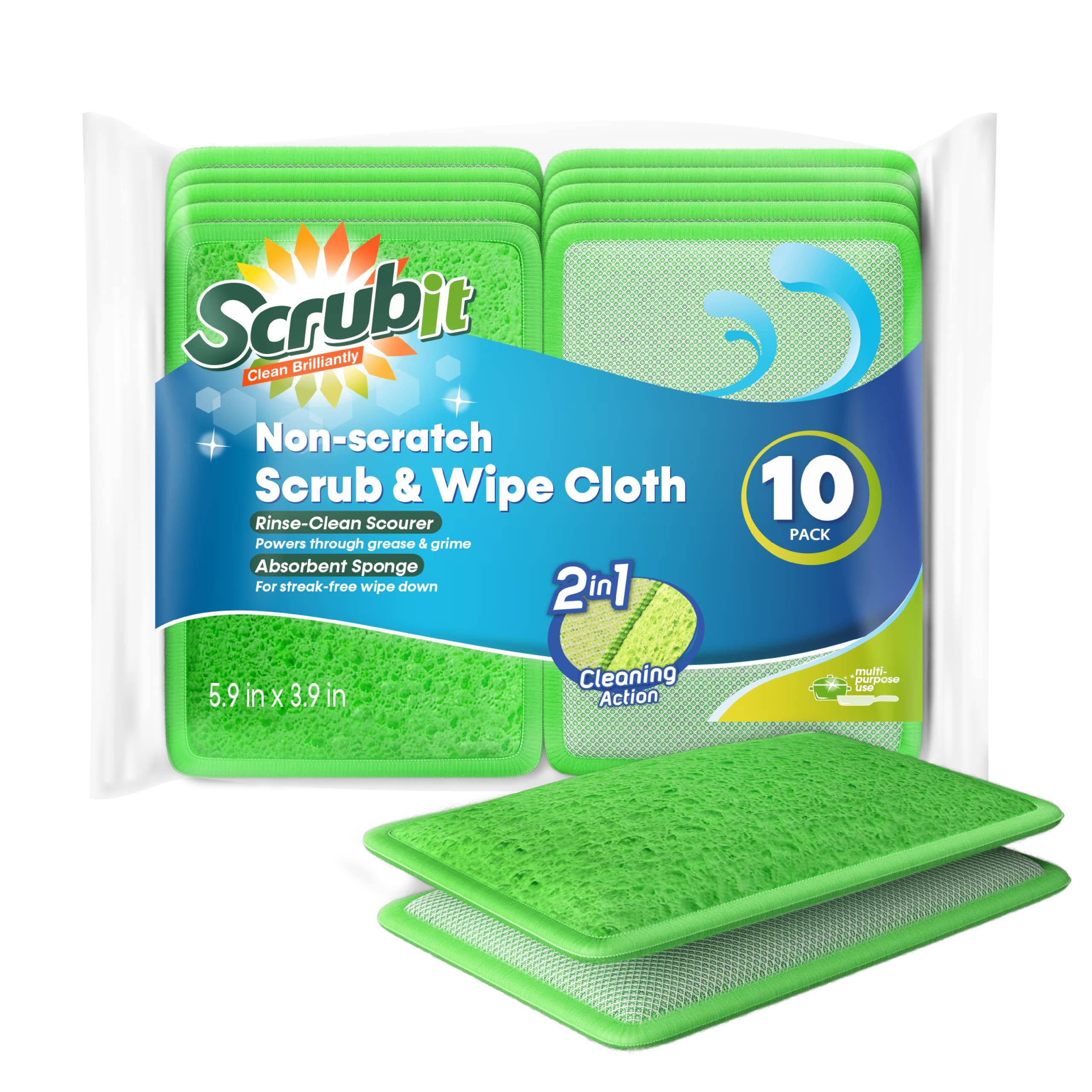 Amazon.com: Scrub and Wipe Cleaning Pads [10 Pack] – SCRUBIT Dual Sided ...