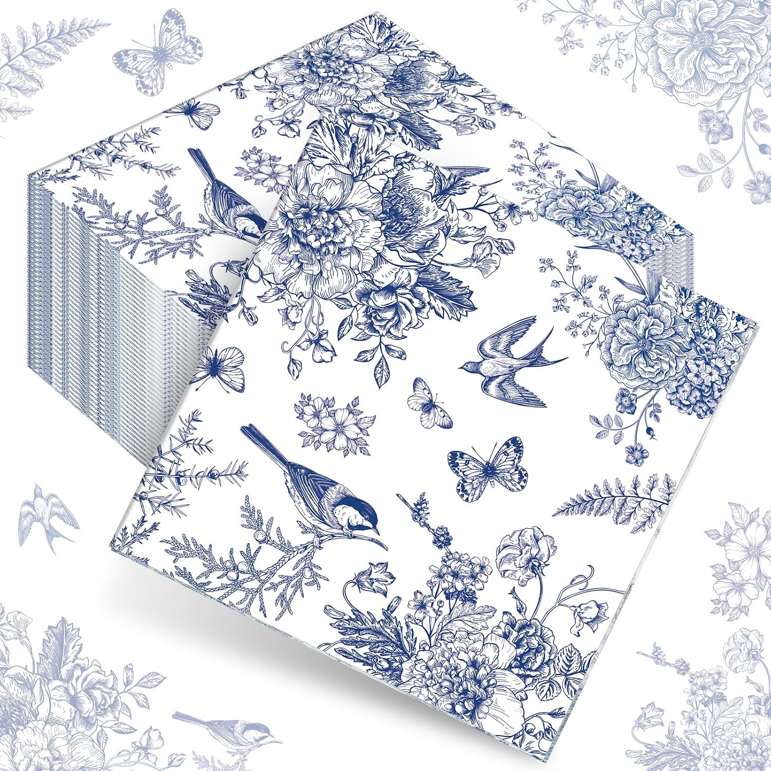 Amazon.com: Tatuo 200 Pcs Blue Floral Paper Napkins Disposable Hand ...