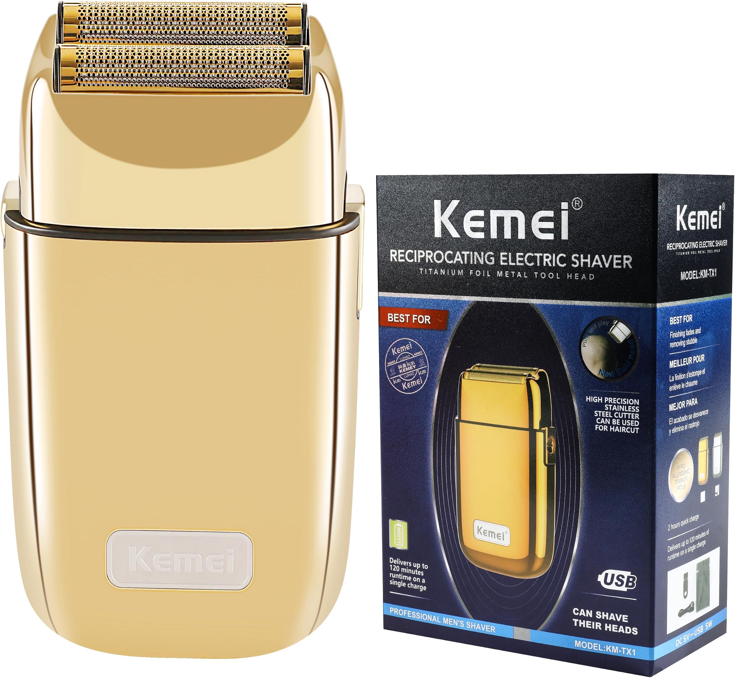 Amazon.com: Kemei Cordless Metal Double Electric Shaver Razor for Men ...
