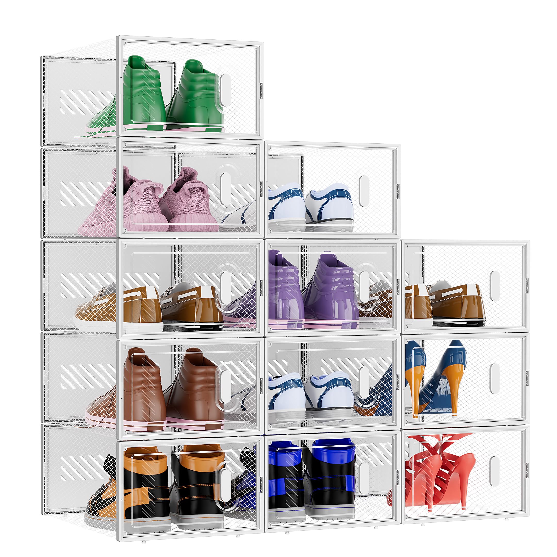 BALEINE 12 Pack Stackable Shoe Storage Boxes Fit Size 9, Thickened ...