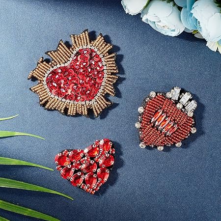 Amazon.com: INFUNLY Heart Rhinestone Beaded Patches Halloween Red ...