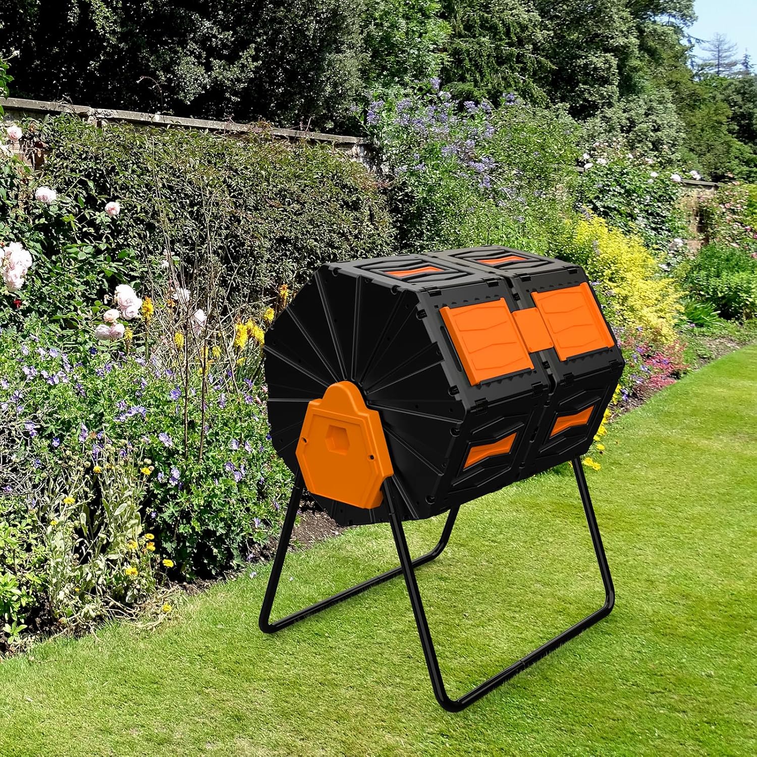 Efurden Contenedor de compost, vaso de compostaje de doble cámara con ...