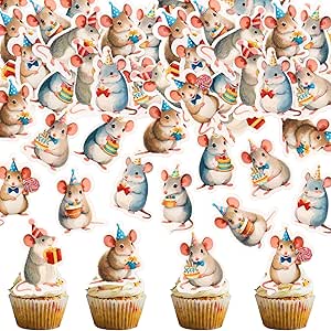 Amazon.com: Ercadio 48 Edible Mouse Cupcake Toppers Decor Picks Cute ...