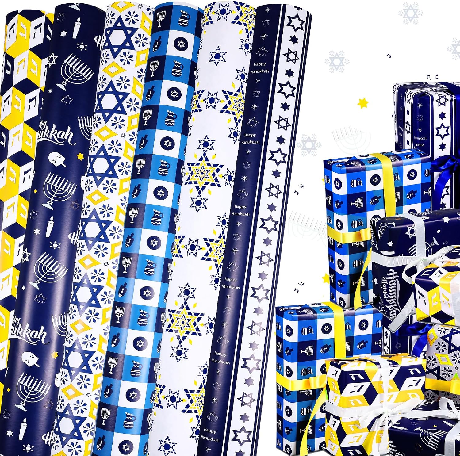 Amazon.com: Gueevin 48 Sheets Hanukkah Gift Wrap Bulk 28 x 40 Inch ...