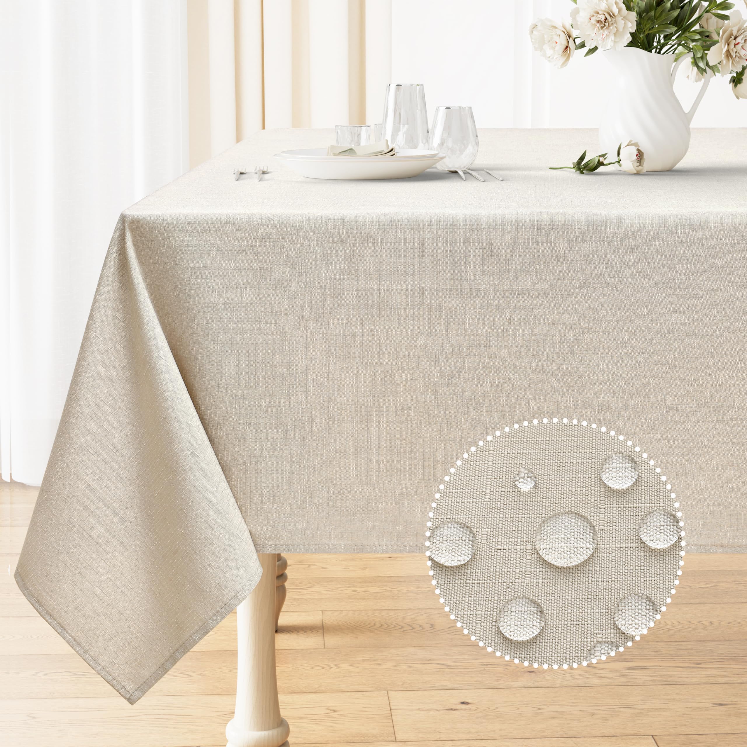 Amazon.com: Smiry Rectangle Table Cloth Linen Textured, Waterproof ...