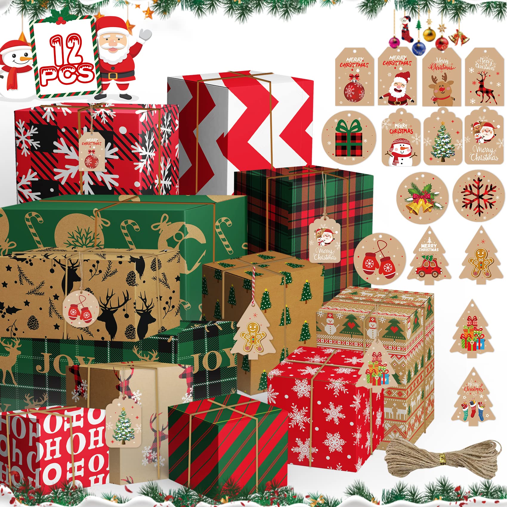 RMMD Christmas Wrapping Paper 12 Sheets 72x56CM Christmas Wrapping ...