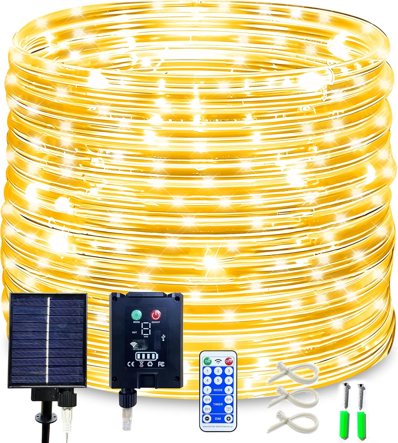 KUshopfast Solar Rope Lights - 50 Feet, 500 LED, 8 Modes, Waterproof ...