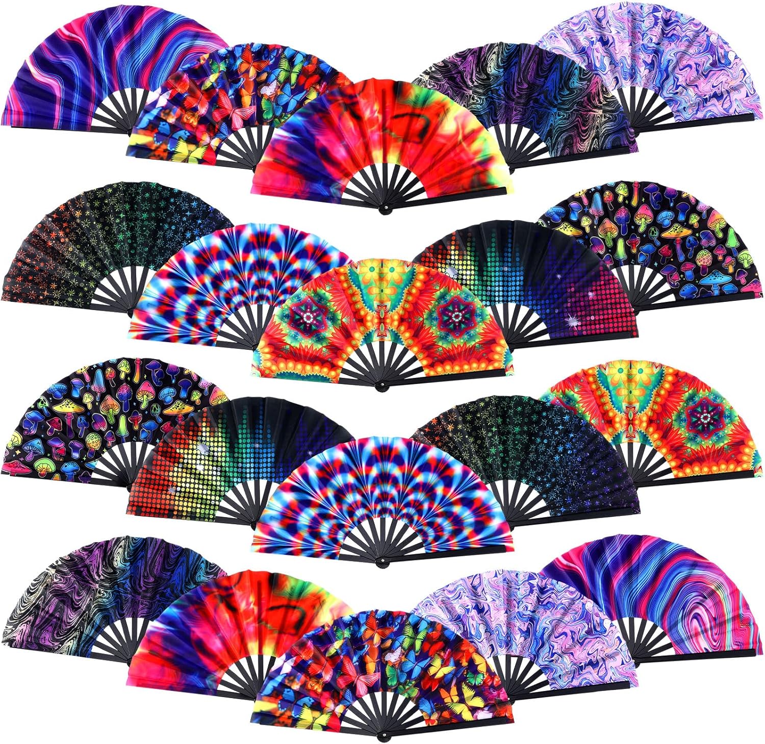 Amazon.com: FairySandy 20 Pcs Rave Fans Bulk Large Folding Hand Fans ...