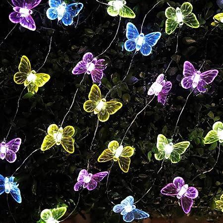 Berocia Butterfly Solar String Lights Outdoor, 12 LED Waterpoof LED ...