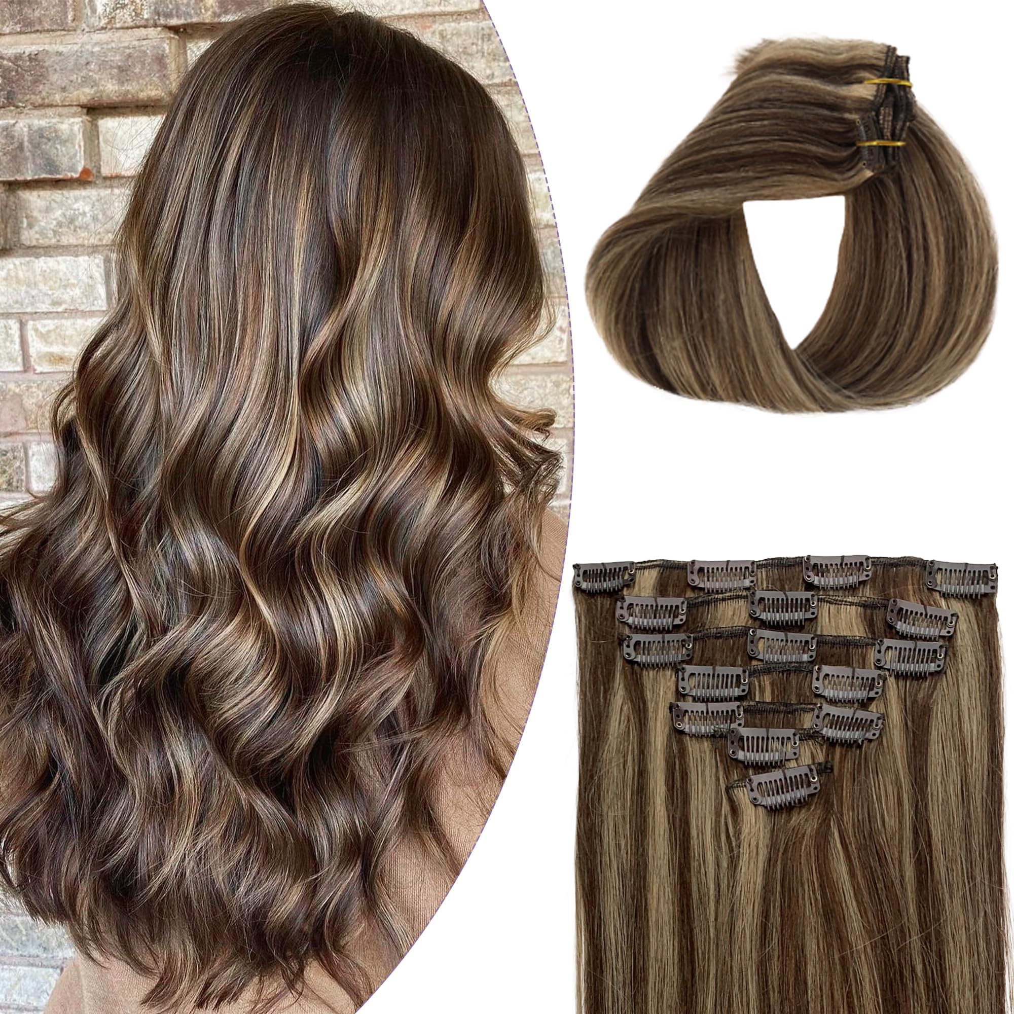 Amazon.com : Hair Extensions Clip in Human Hair, Clip in Extensions ...