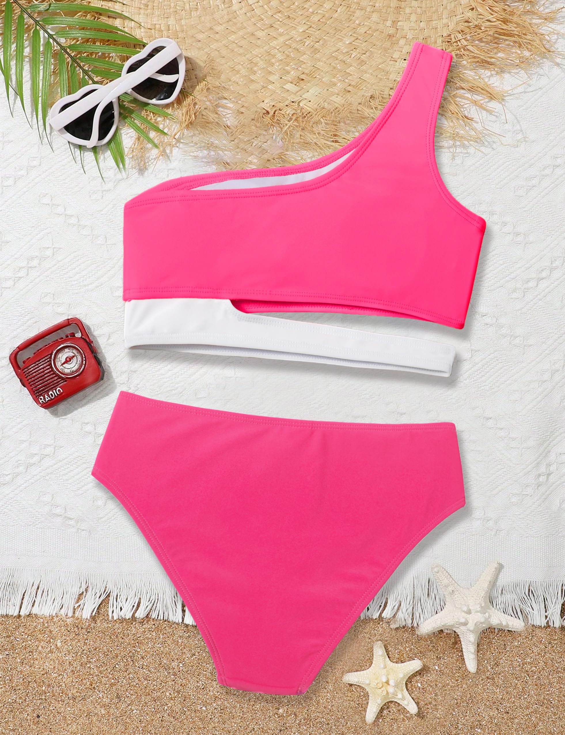 Snapklik.com : Girls Swimsuit Size 8-10 One Shoulder Bikini Top High ...