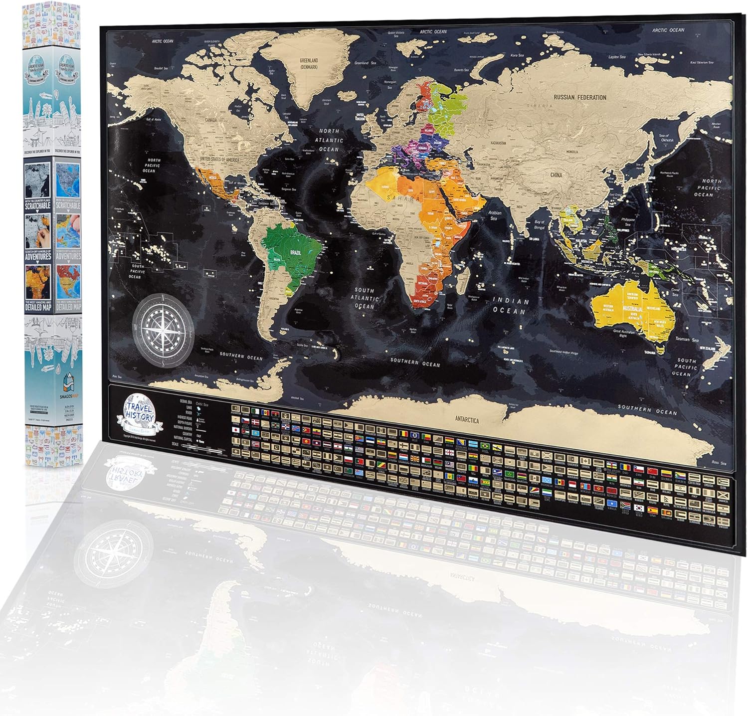 Scratch Off World Map with Countries Flags, Biggest Cities and Capitals ...