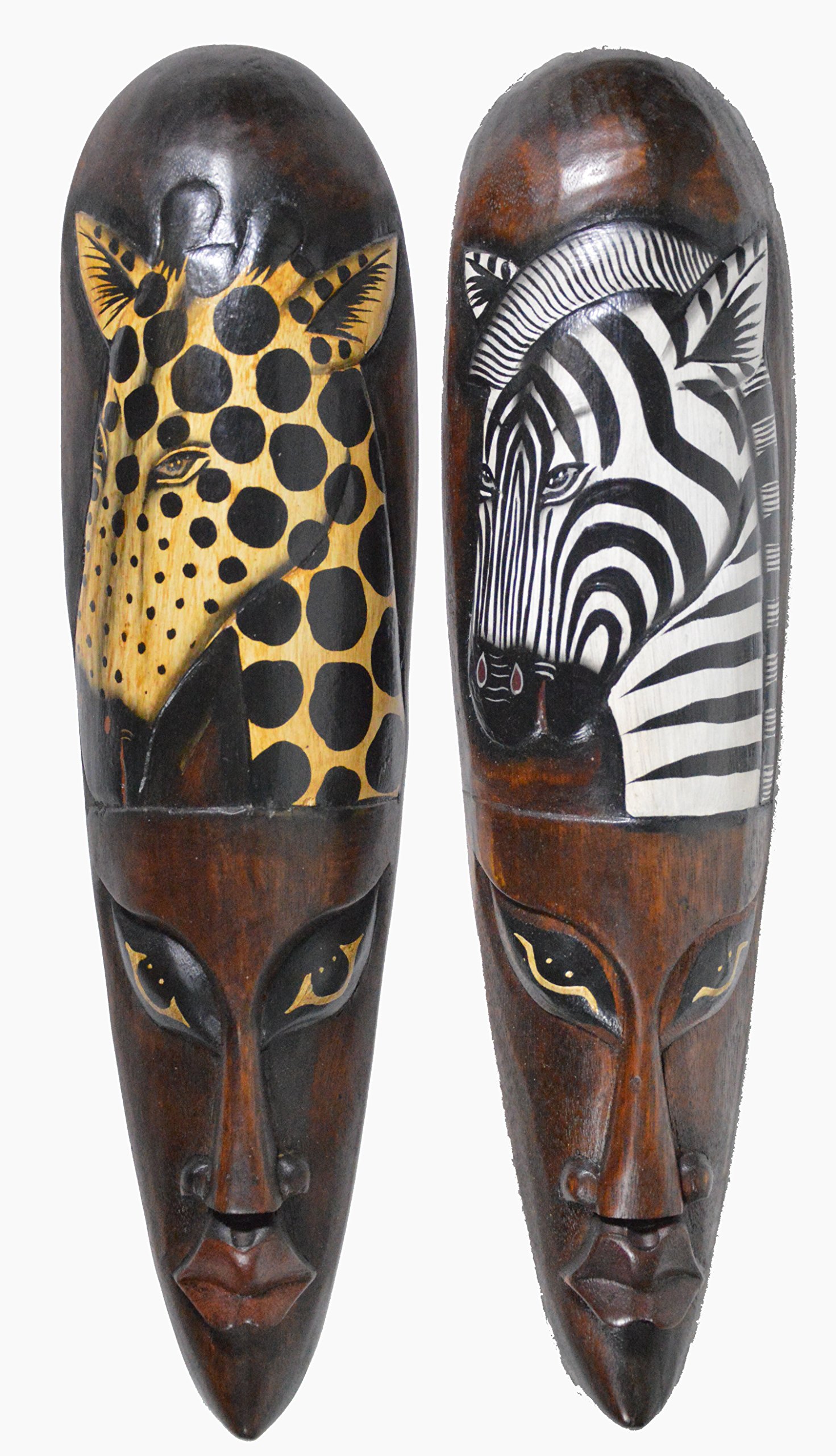Amazon.com: Set of 2 African Zebra and Giraffe Mask Large Jungle Art 20 ...