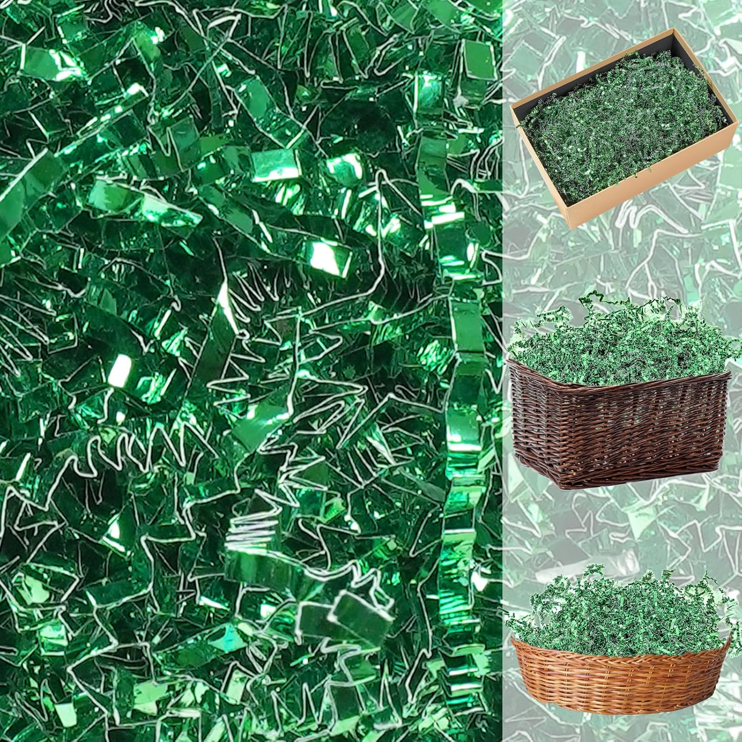 Amazon.com: CIPOWM 16oz Easter Grass Crinkle Cut Paper Shred, Metallic ...