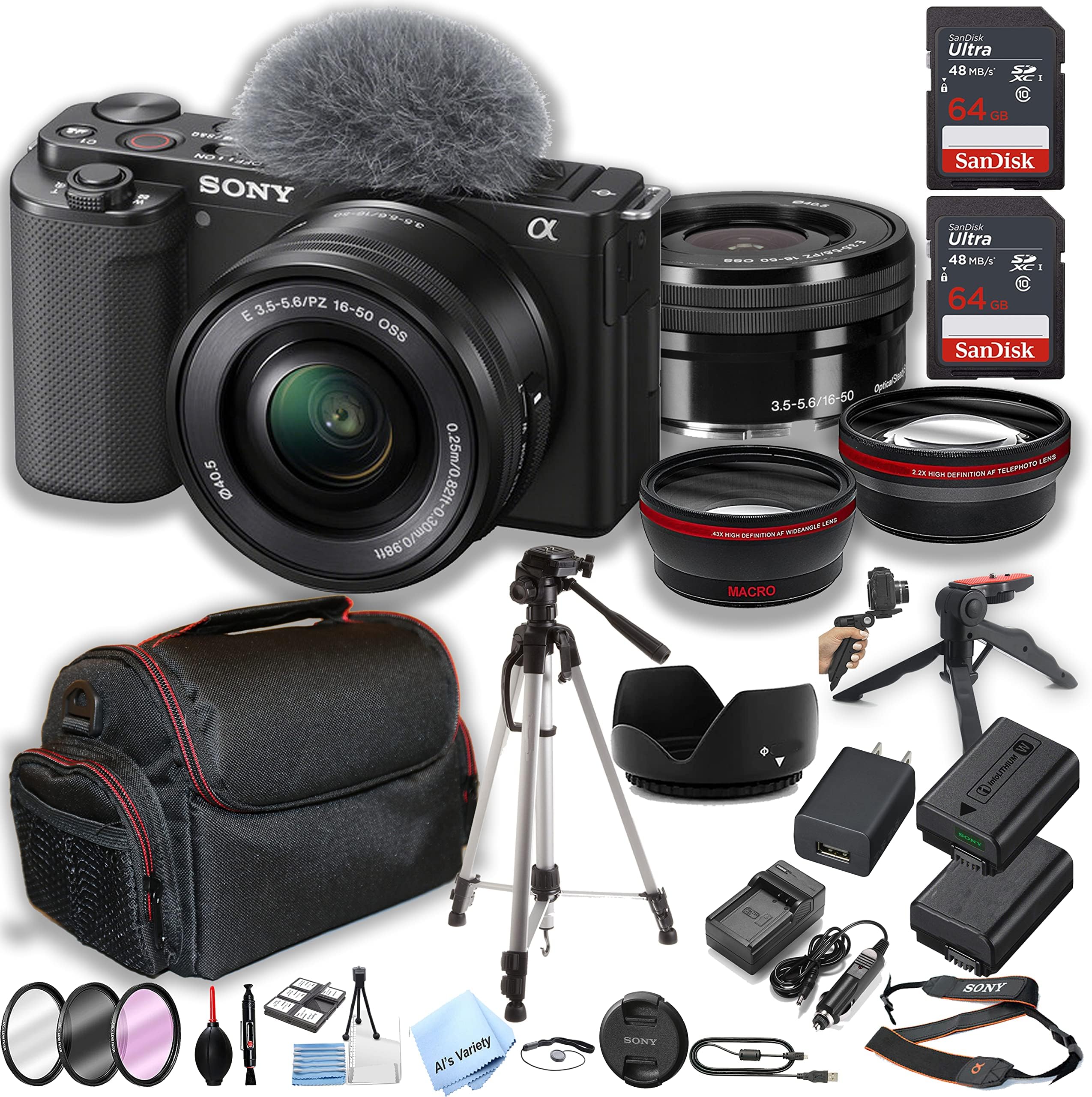 Amazon.com : Sony ZV-E10 Mirrorless Camera with 16-50mm Lens 2pcs 64GB ...