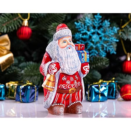 Amazon.com: Wooden Carved Santa Claus Figurine 6", Russian Santa Ded ...