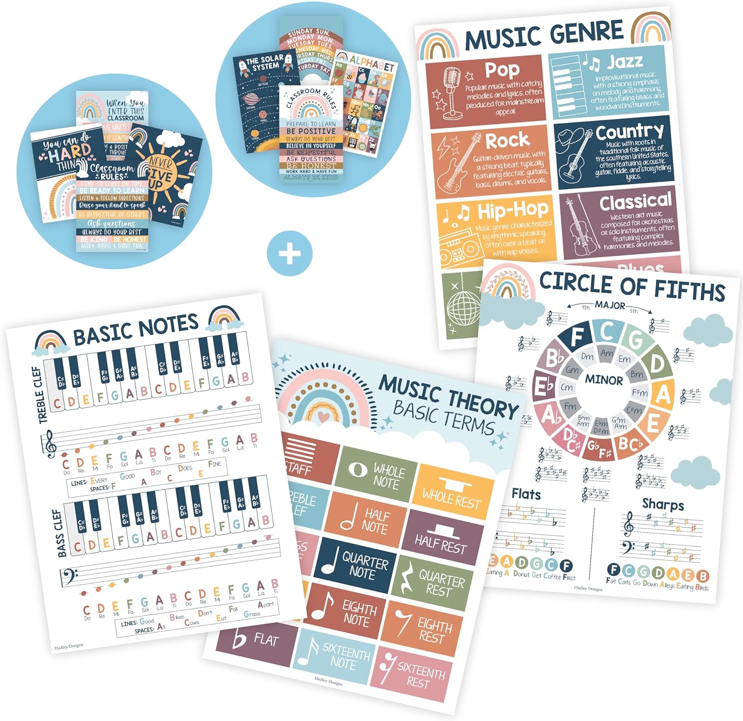 Amazon.com : 9 Rainbow Music Classroom Posters, 9 Classroom ...