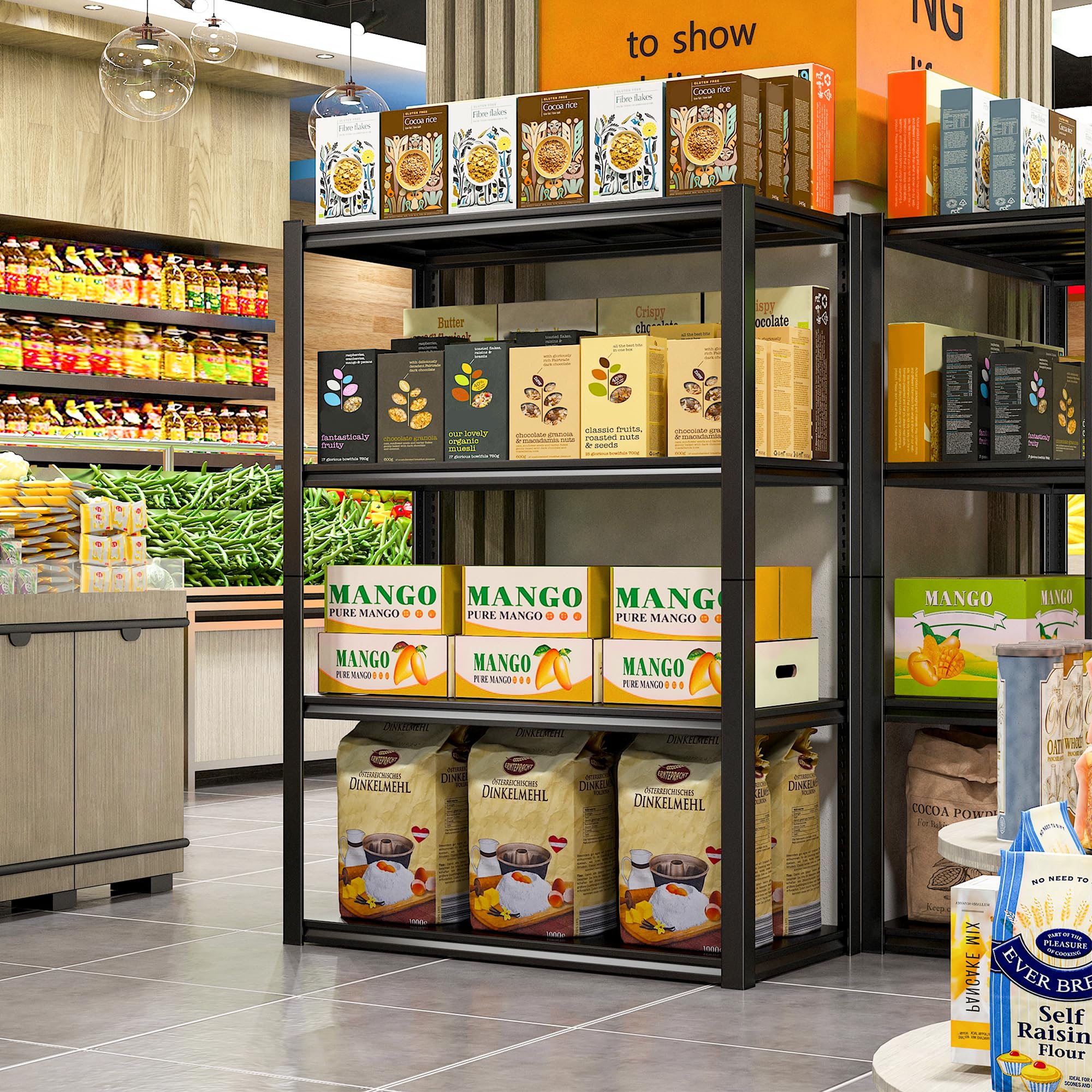 Raybee 39.3 W Storage Shelves, Garage Shelving, 4 Tier Steel Shelf ...