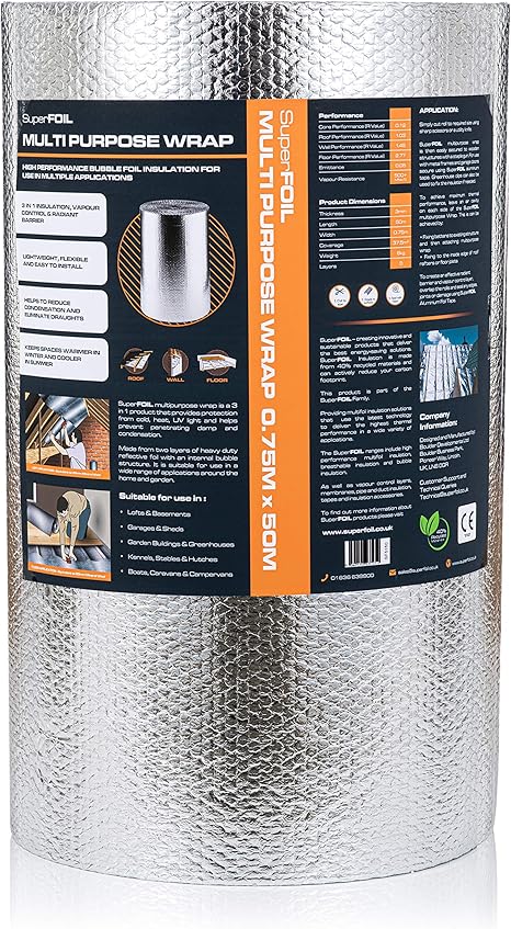 SuperFOIL SFBA Bubble Foil Insulation (1 Roll, 75cm x 50m) - 37.5 sqm ...