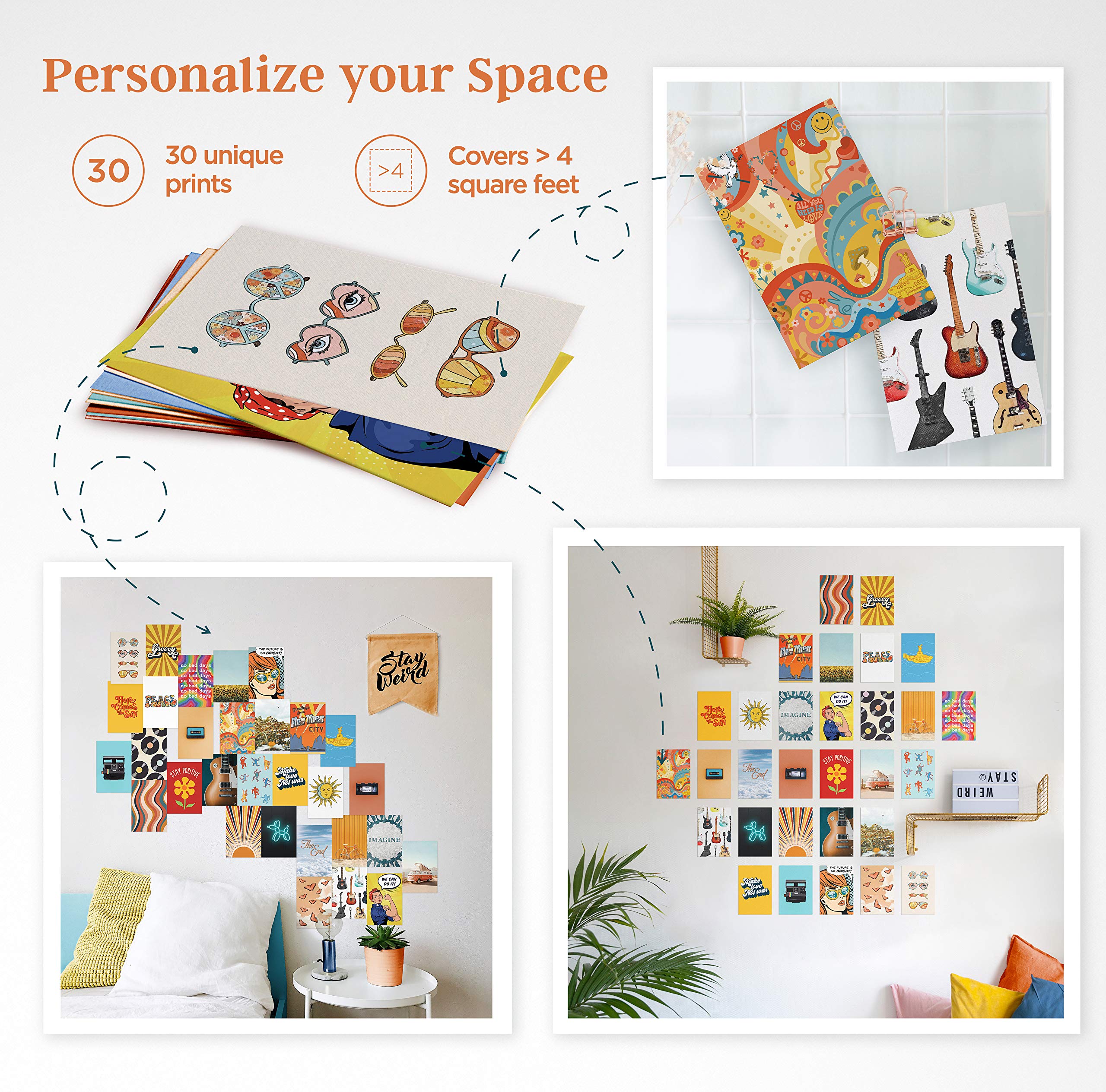 Haus and Hues Aesthetic Wall Collage Kit for Teens - Hippie Posters and ...