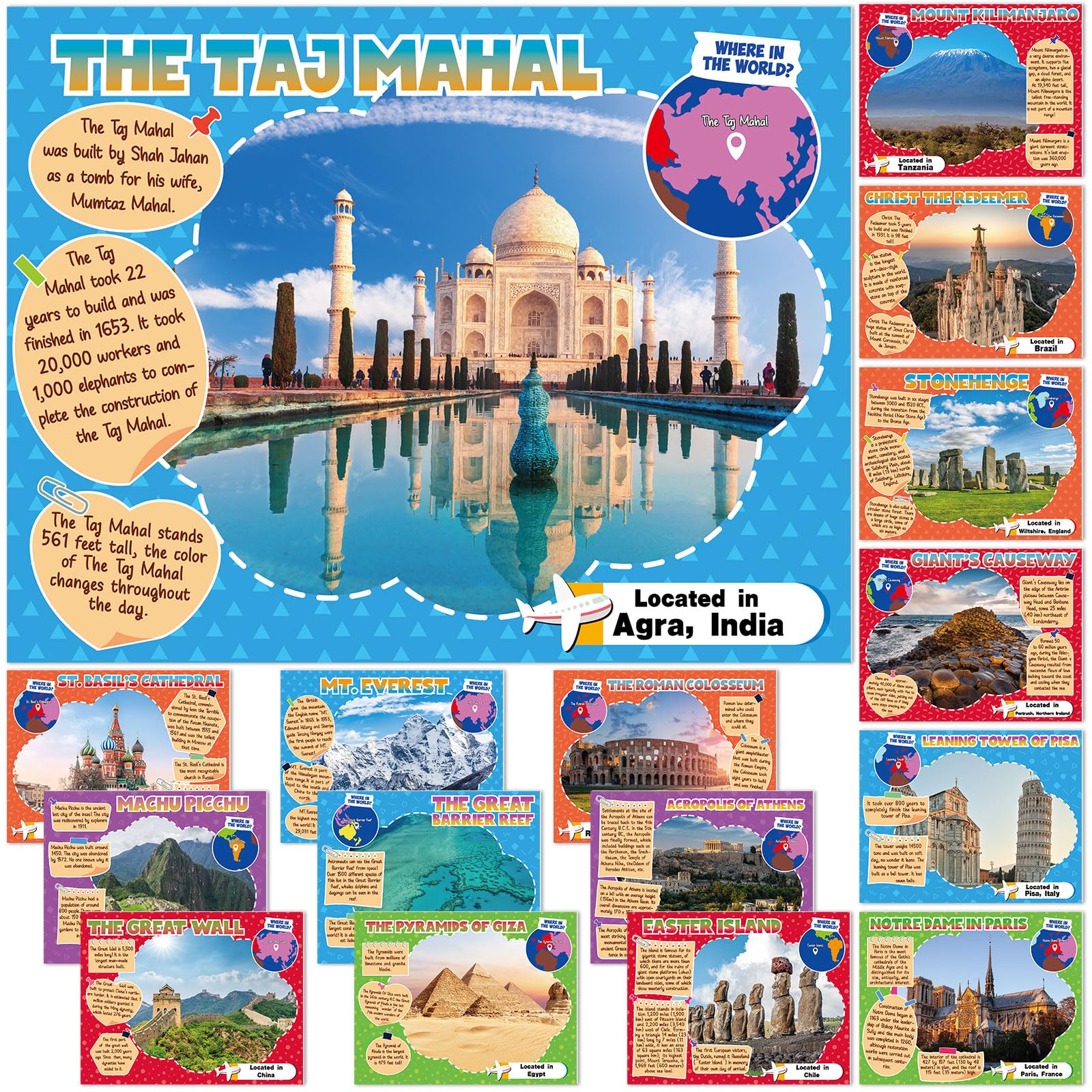 Buy 16 Pcs World Landmarks Set Educational Social Studies Classroom ...